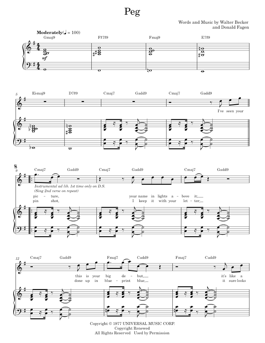 Play Official version of Peg Sheet Music by Steely Dan for Piano ...