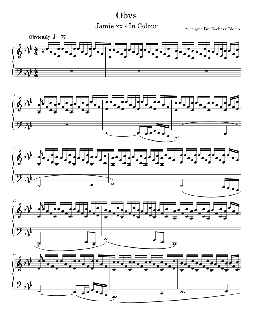 Jamie xx - Obvs Sheet music for Piano (Solo) | Musescore.com