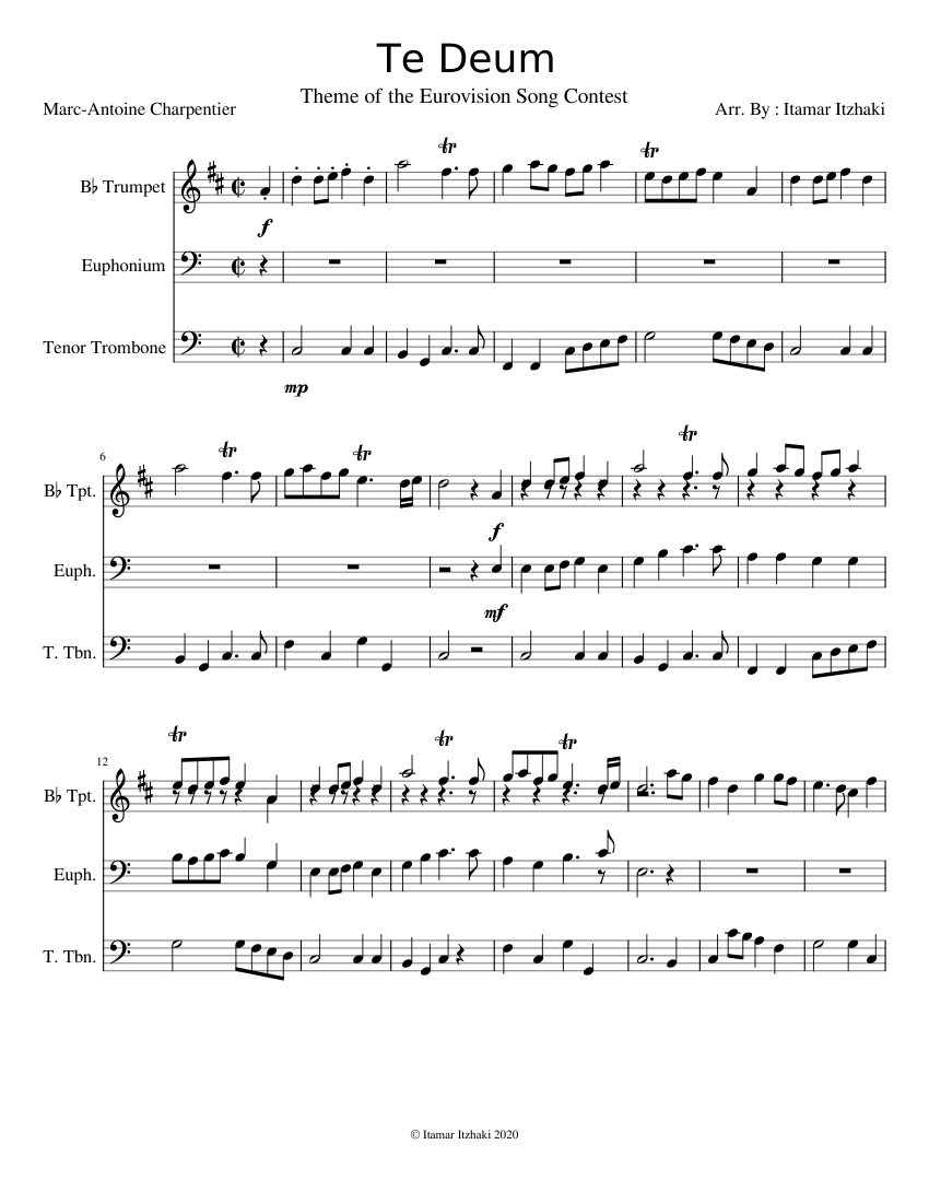 Te Deum in D major - H. 146 Sheet music for Euphonium, Trombone tenor, Trumpet in b-flat (Brass ...