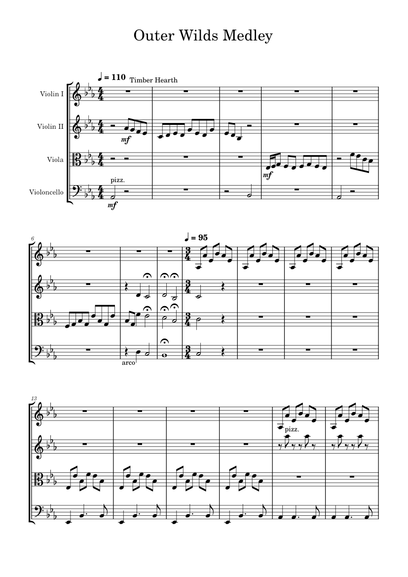 Outer Wilds Medley for String Quartet Sheet Music for Violin, Viola, Cello (String Quartet ...