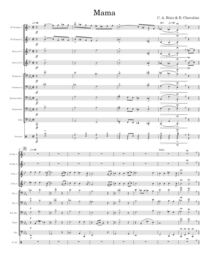 Mama Sheet music for Trombone, Euphonium, Tuba, Trumpet in b-flat ...
