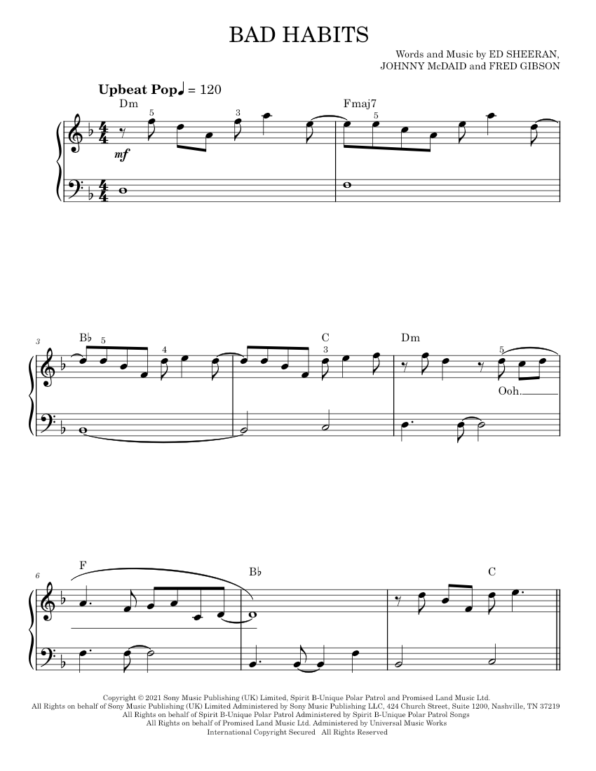 Bad Habits Sheet music for Piano by Ed Sheeran Official | MuseScore.com
