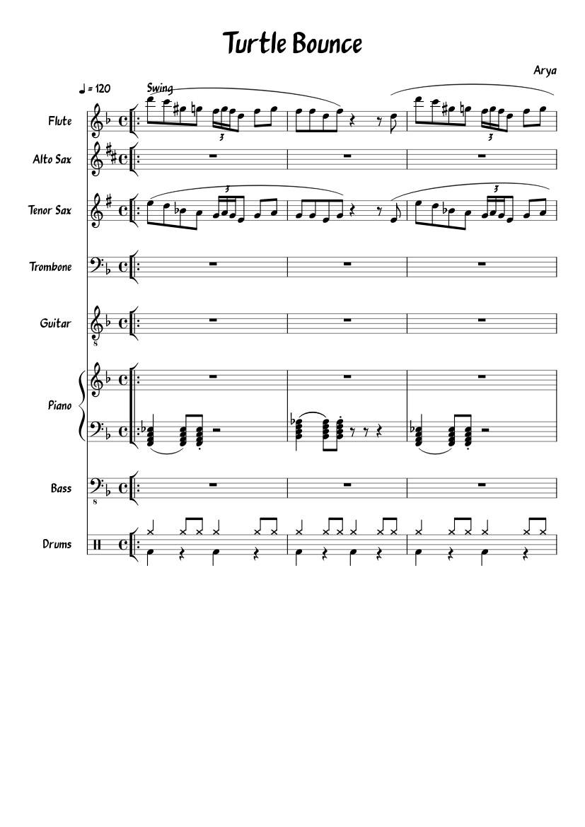 Turtle Bounce Sheet music for Piano, Trombone, Flute, Saxophone alto & more instruments (Mixed ...