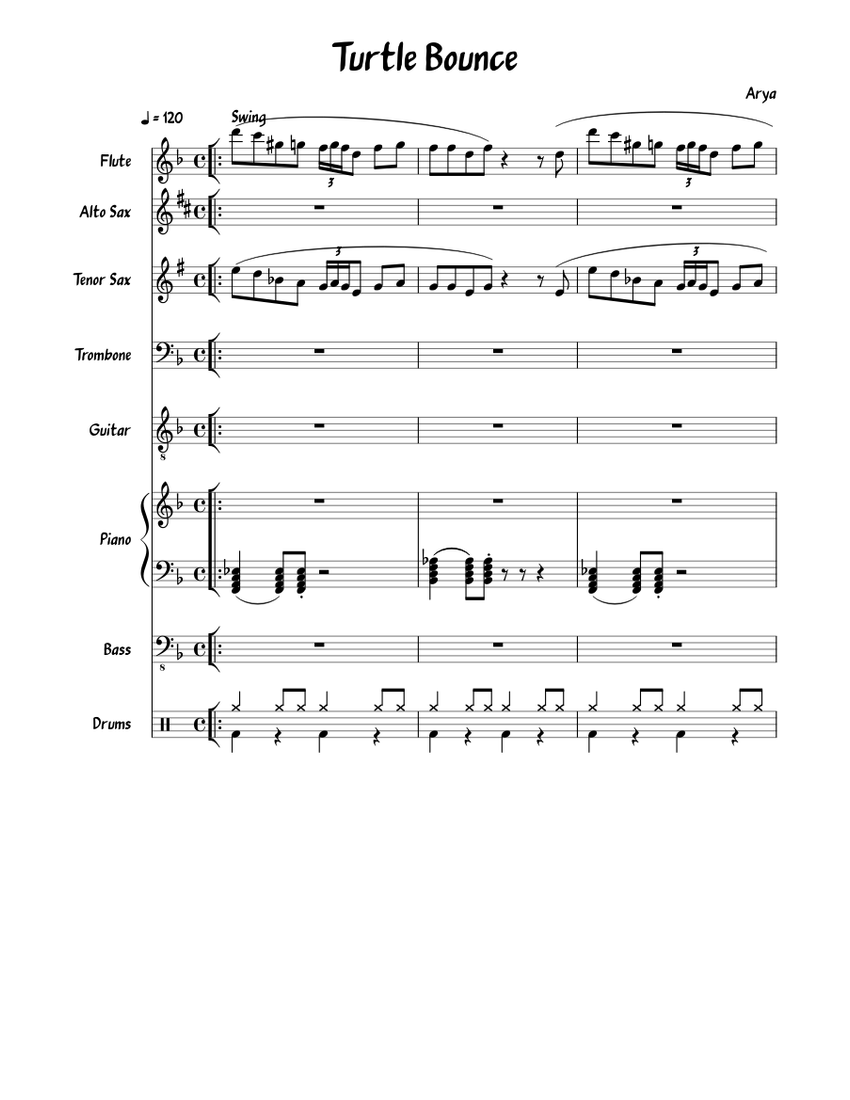 Turtle Bounce Sheet music for Piano, Trombone, Flute, Saxophone alto ...