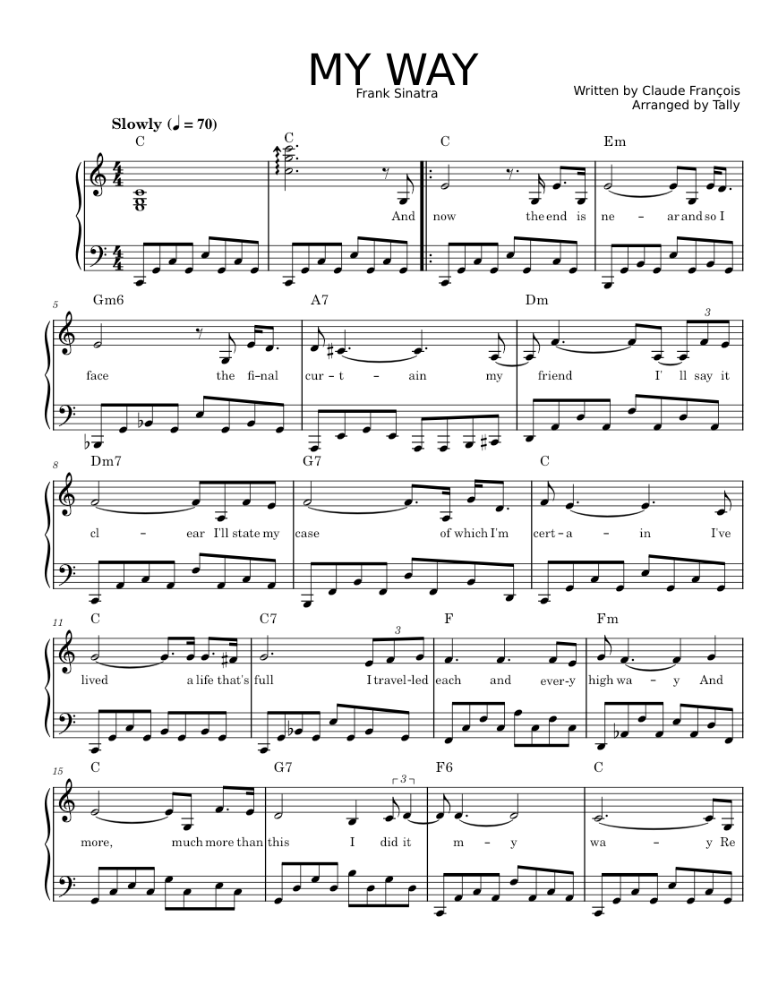 My way – Frank Sinatra (Piano Version) Sheet Music for Piano (Solo) | MuseScore.com