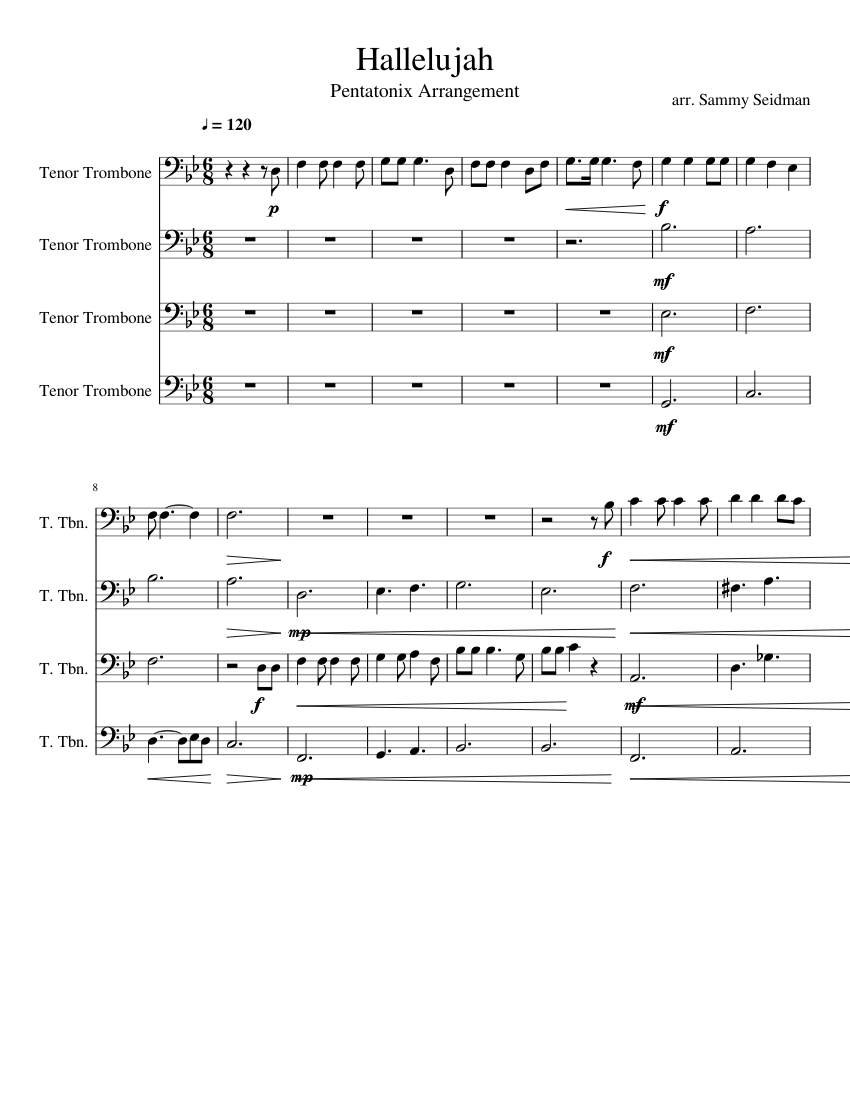 Hallelujah Trombone Quartet Sheet music for Trombone tenor (Mixed ...