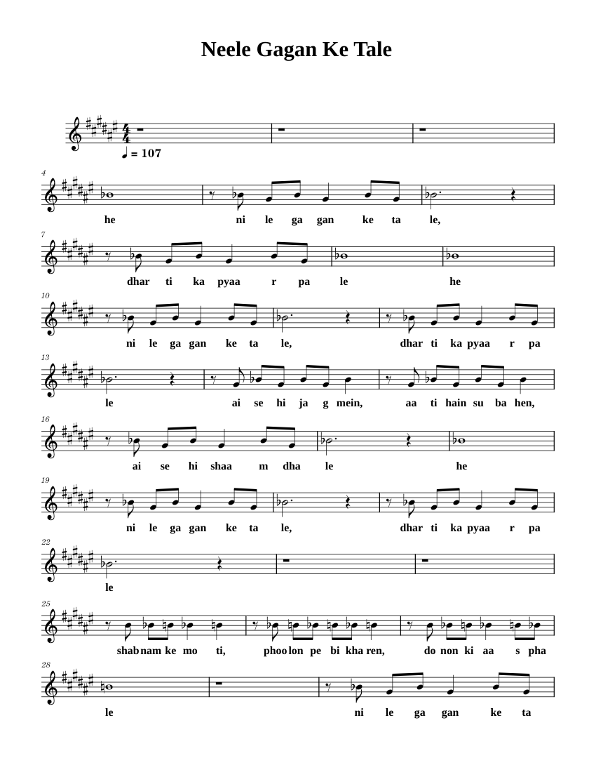 Neele gagan ke tale Sheet Music for Piano (Solo) | MuseScore.com
