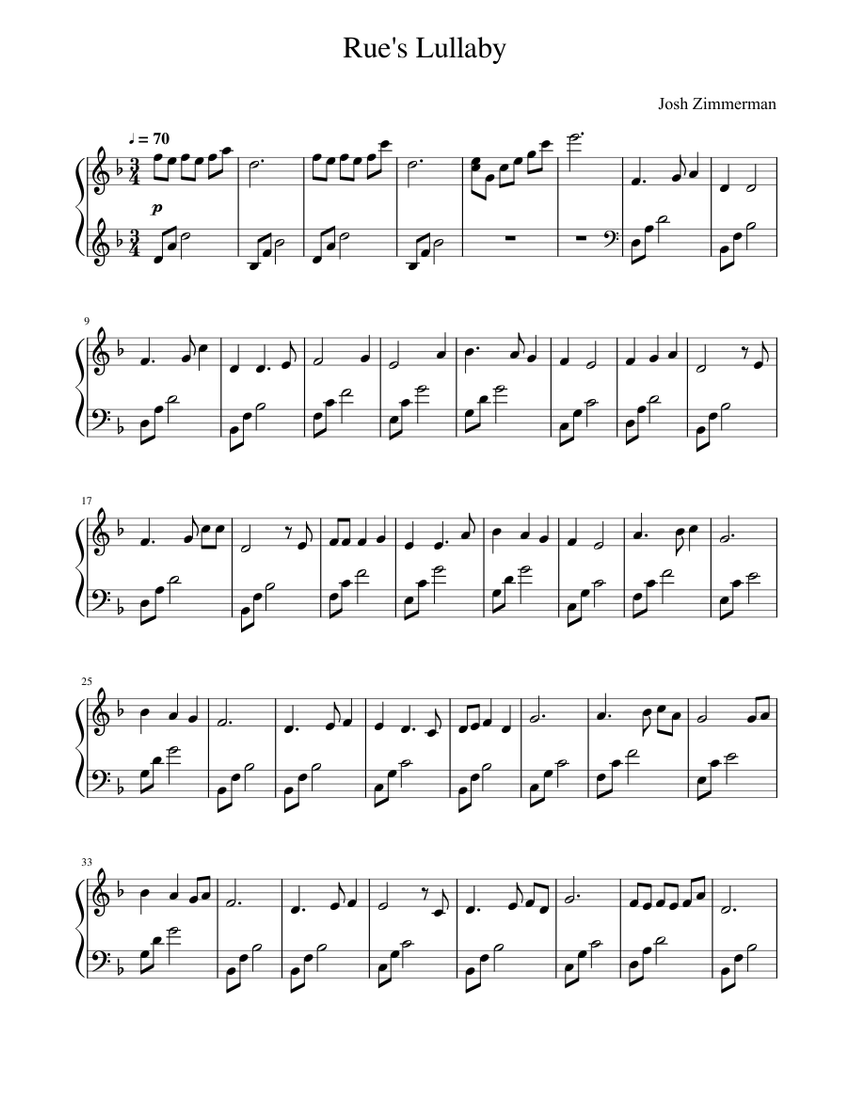 Rue's Lullaby Sheet music for Piano (Solo) Easy | Musescore.com
