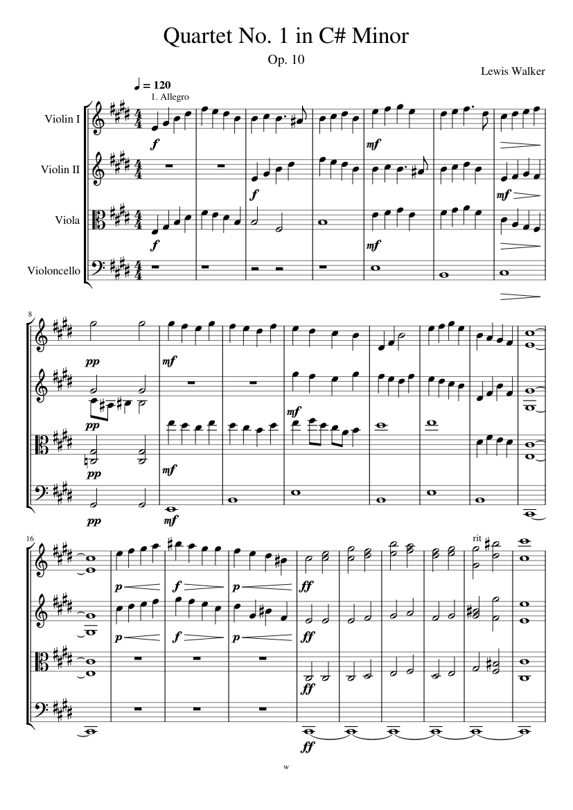 Quartet No.1 in C# Minor Sheet music for Violin, Viola, Cello (String ...