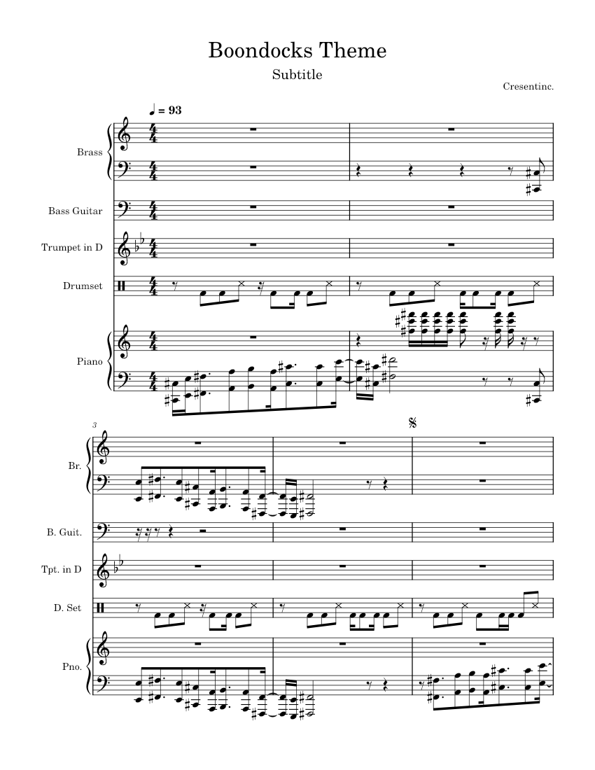 Boondocks Intro Theme (Judo Flip) Sheet music for Piano, Bass guitar ...