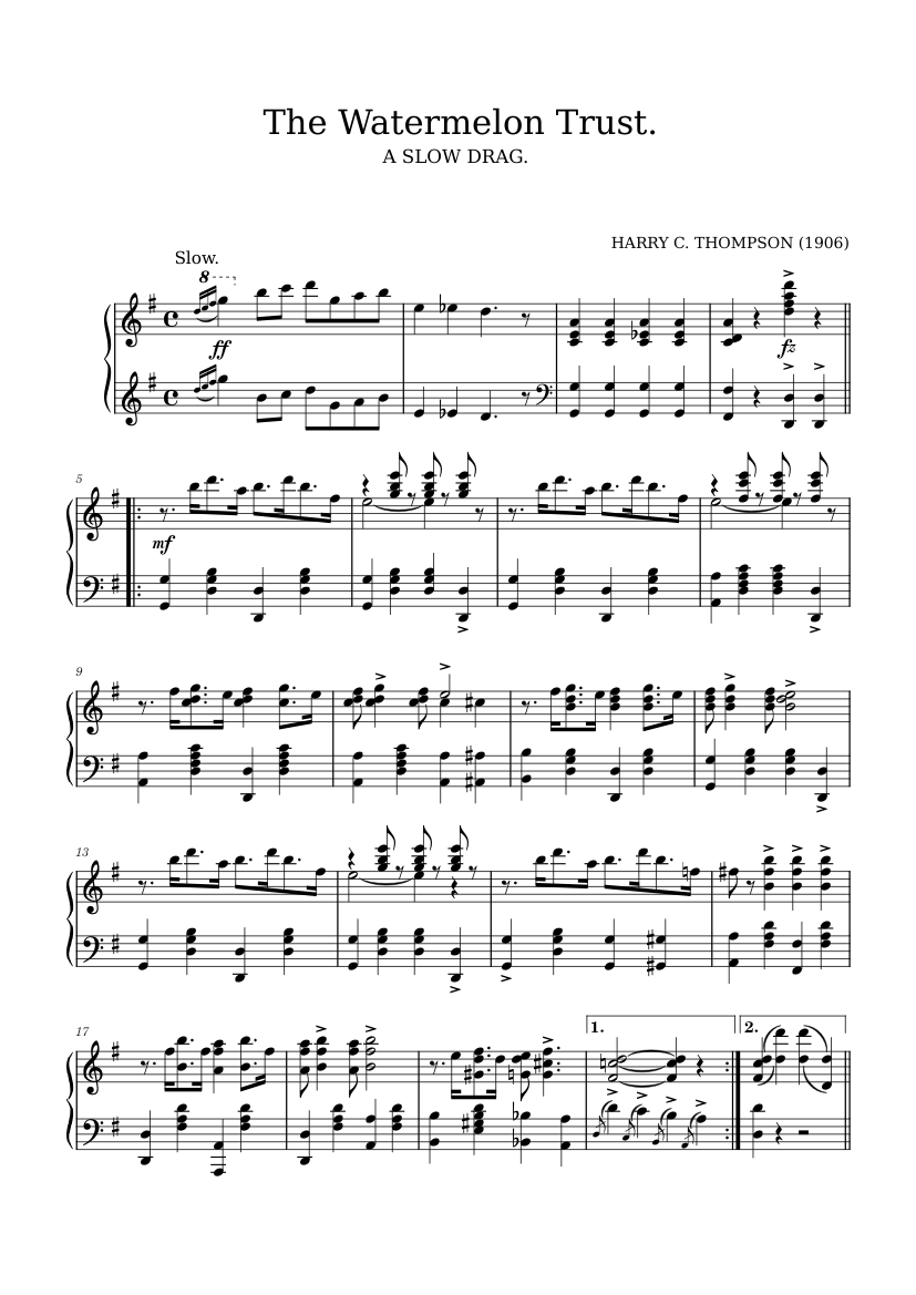 The Watermelon Trust by Harry C. Thompson (1906) Sheet music for Piano ...