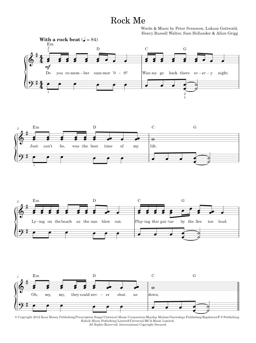 rock me Sheet music for Piano by One Direction: Music Notes by MuseScore