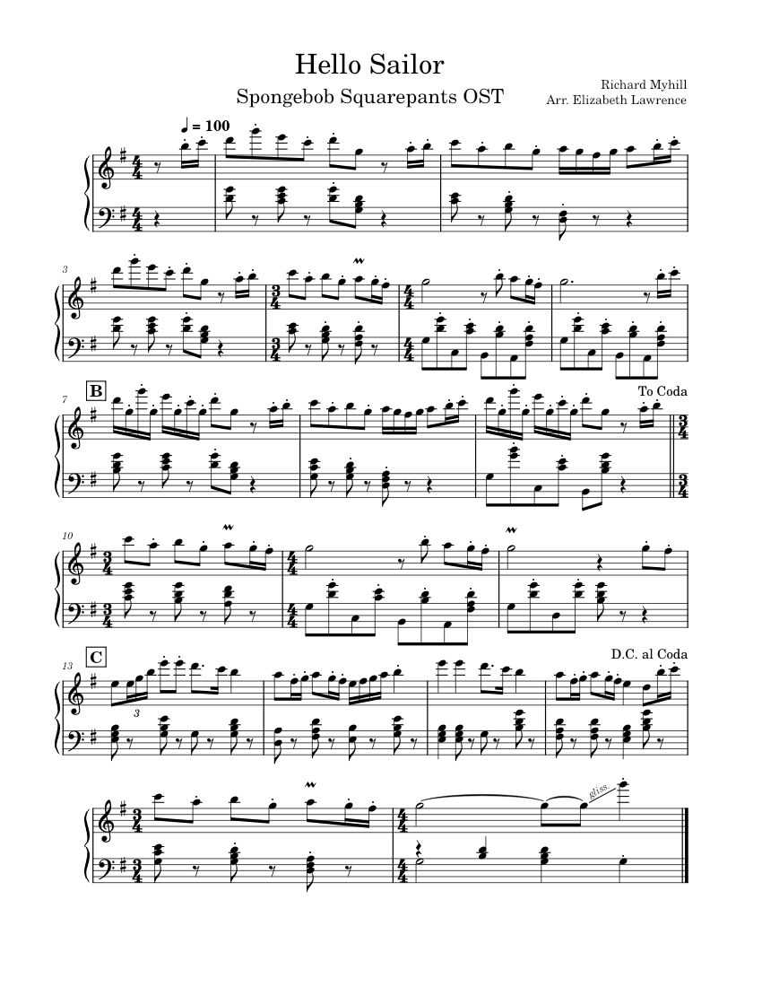 Hello Sailor – Spongebob Squarepants Sheet music for Accordion (Solo ...