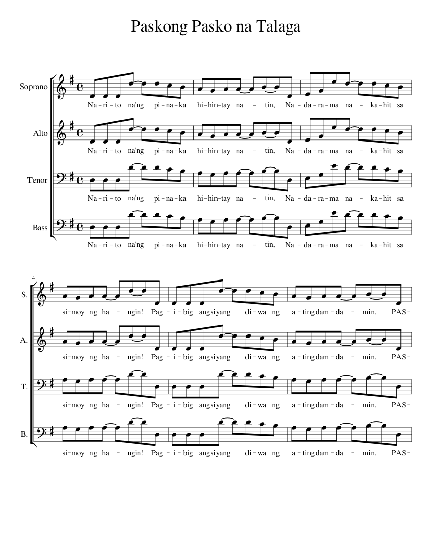 Paskong Pasko na Talaga Sheet music for Piano (Mixed Quartet ...