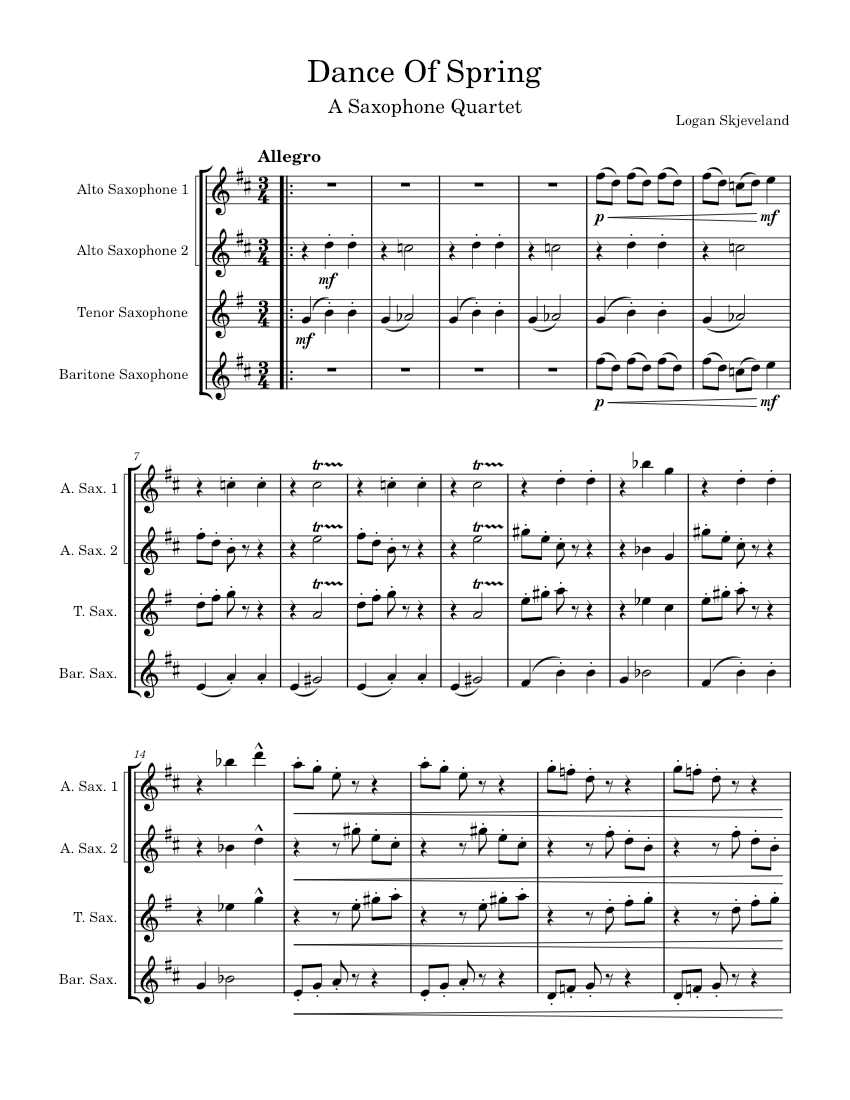 Dance of spring Sheet music for Saxophone alto, Saxophone tenor ...