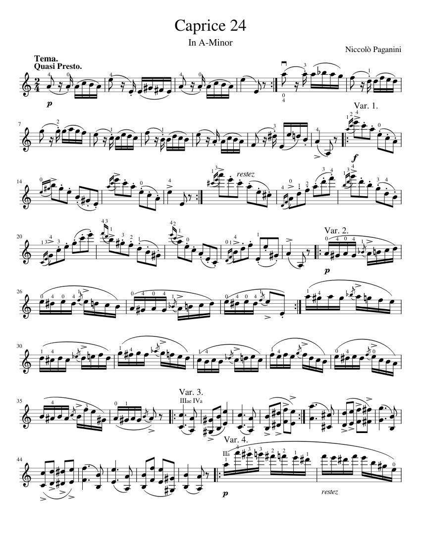 Caprice 24 - Paganini Sheet music for Violin (Solo) | Download and print in PDF or MIDI free ...