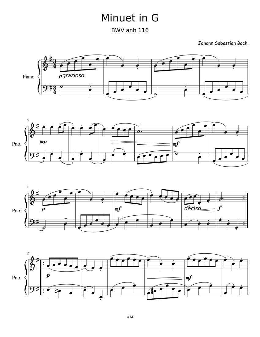 Minuet in G (BWV anh 116) Sheet music for Piano, Violin (Solo ...