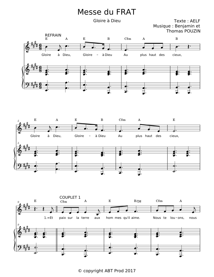 Messe du FRAT – Benjamin POUZIN;Thomas POUZIN Sheet Music with Chords ...