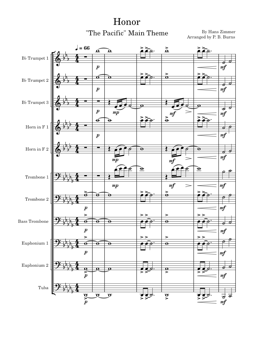 Honor (The Pacific) – Hans Zimmer Sheet Music for Trombone, Euphonium ...