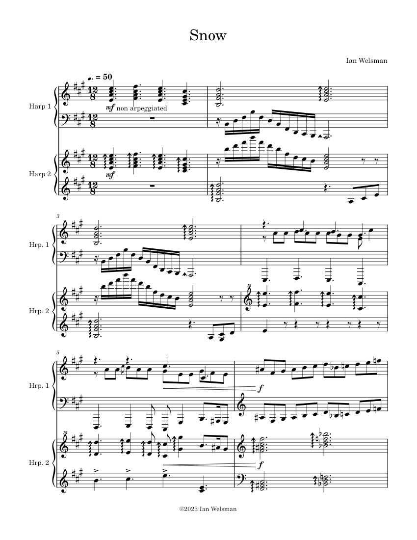 Snow Sheet music for Harp (String Duet) | Musescore.com