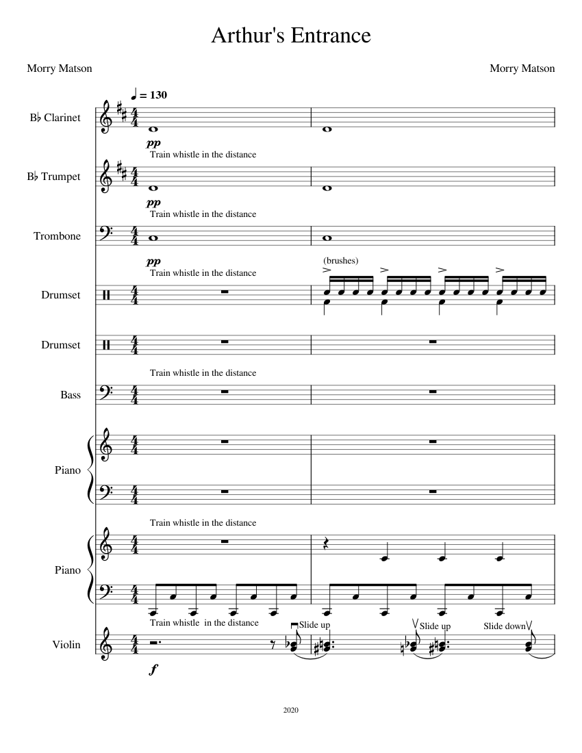 Arthur's Entrance Original Score Sheet music for Piano, Trombone, Bass ...