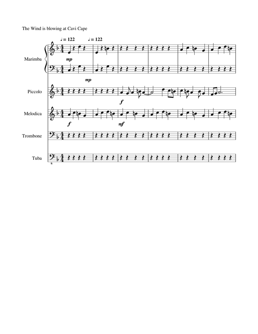 The Wind is blowing at Cavi Cape Sheet music for Trombone, Tuba, Oboe ...