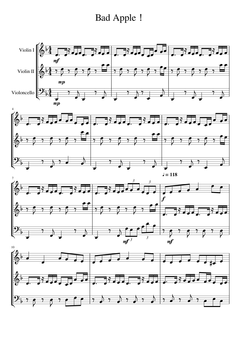 Bad Apple!! feat nomico( violinⅠ/ violinⅡ / viollncello) Sheet Music ...