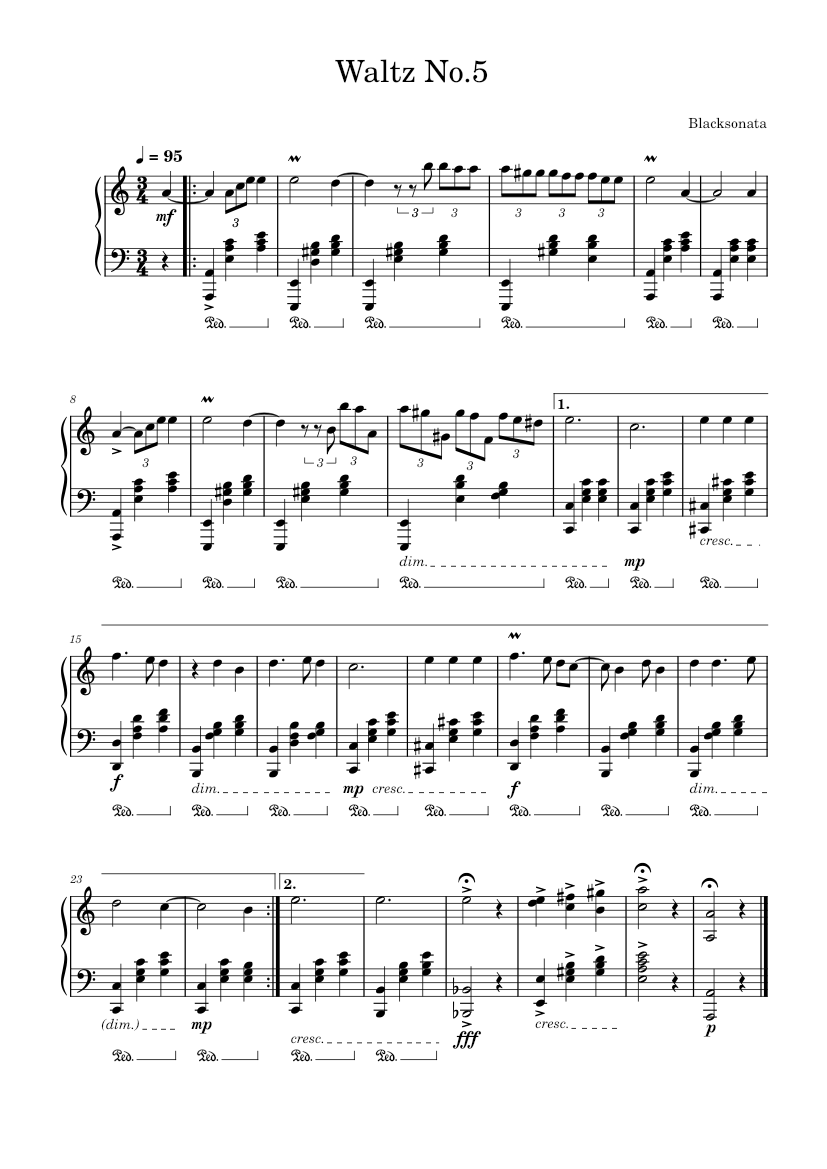 Waltz No.5 in Amin Sheet music for Piano (Solo) Easy | Musescore.com