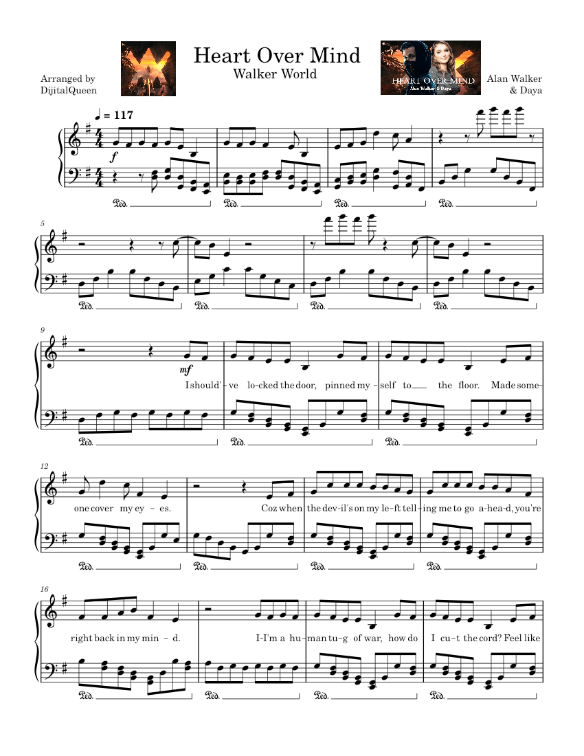 Heart Over Mind – Alan Walker & Daya Sheet Music for Piano (Solo ...