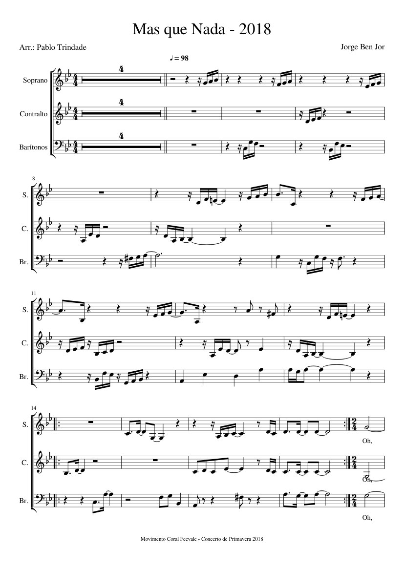 Mas que Nada - 2018 Sheet music for Soprano, Alto, Bass voice (Choral ...