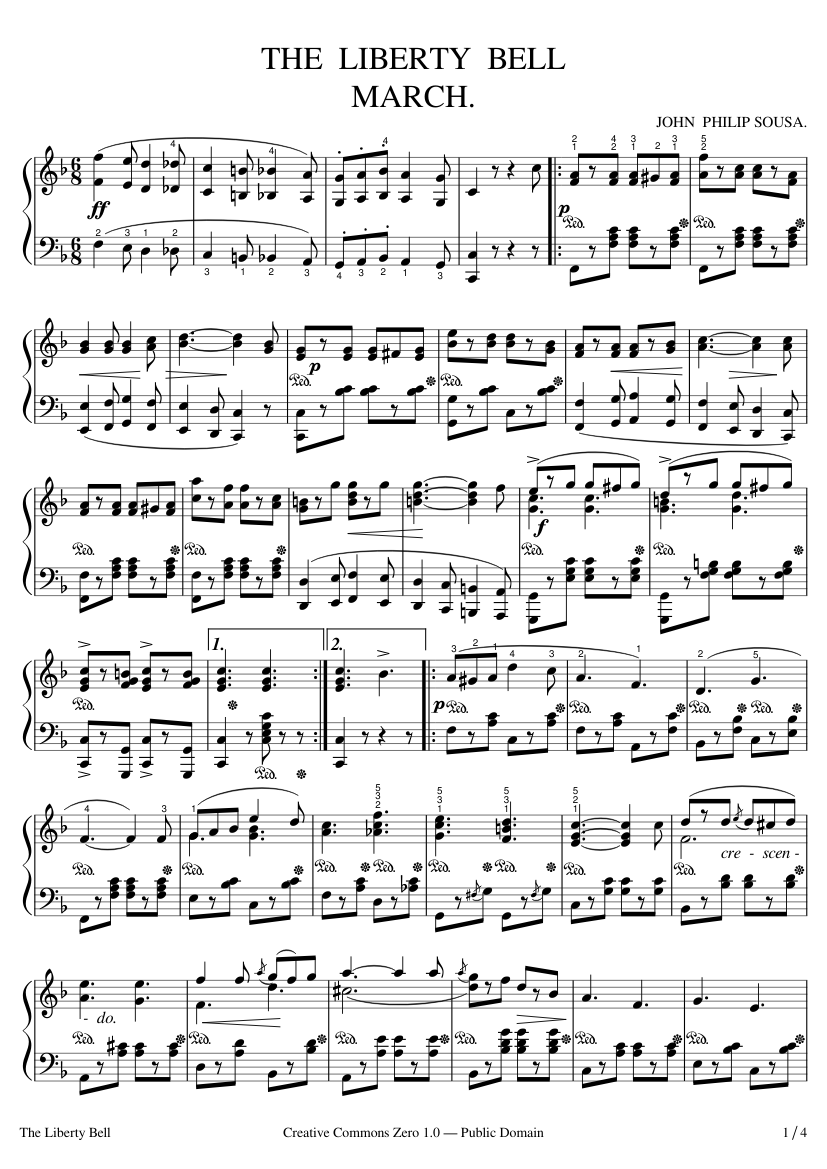The Liberty Bell March - John Philip Sousa - 1893 Sheet Music for Piano ...