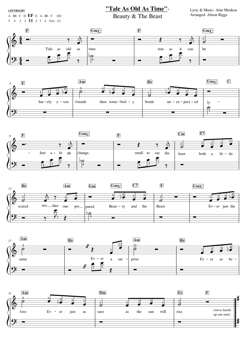 "Tale As Old As Time"- Beauty & The Beast (Black & White) Sheet music ...