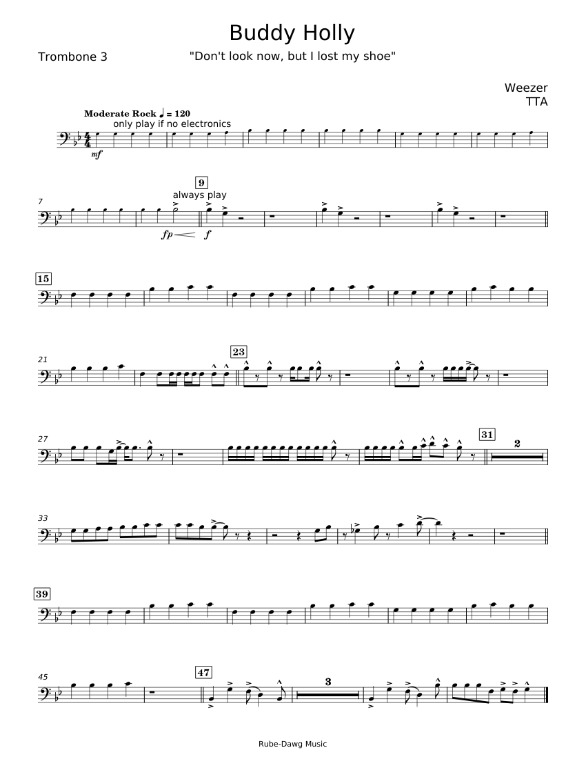 Buddy Holly - Weezer Sheet music for Trombone (Solo) | Musescore.com