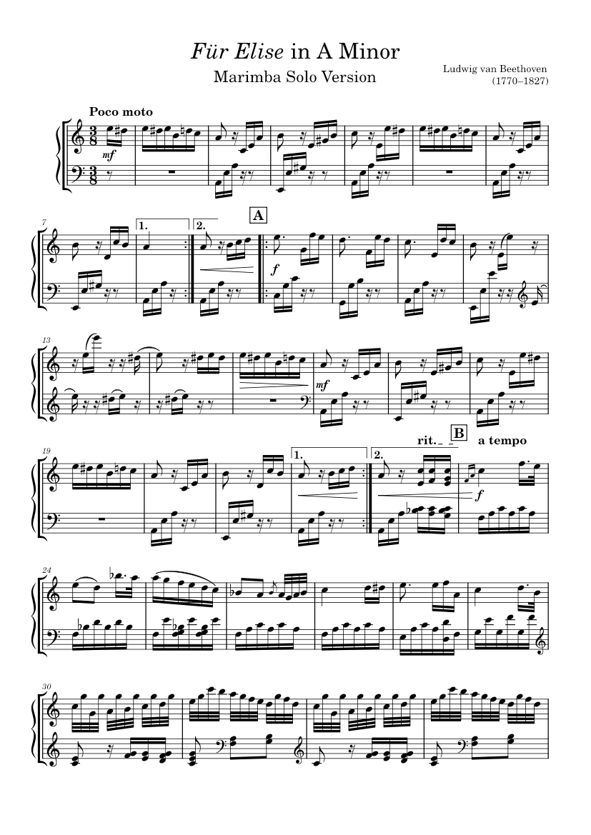 Beethoven - Fur Elise (Marimba Solo Version) Sheet music for Marimba ...