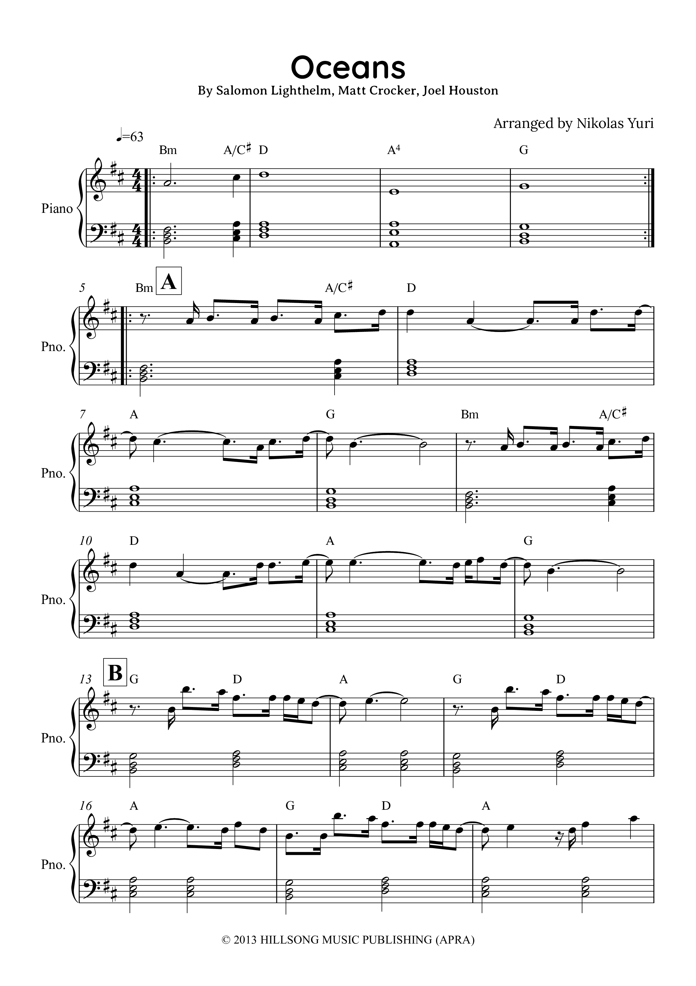 Play Official version of Oceans sheet music by Hillsong United for ...