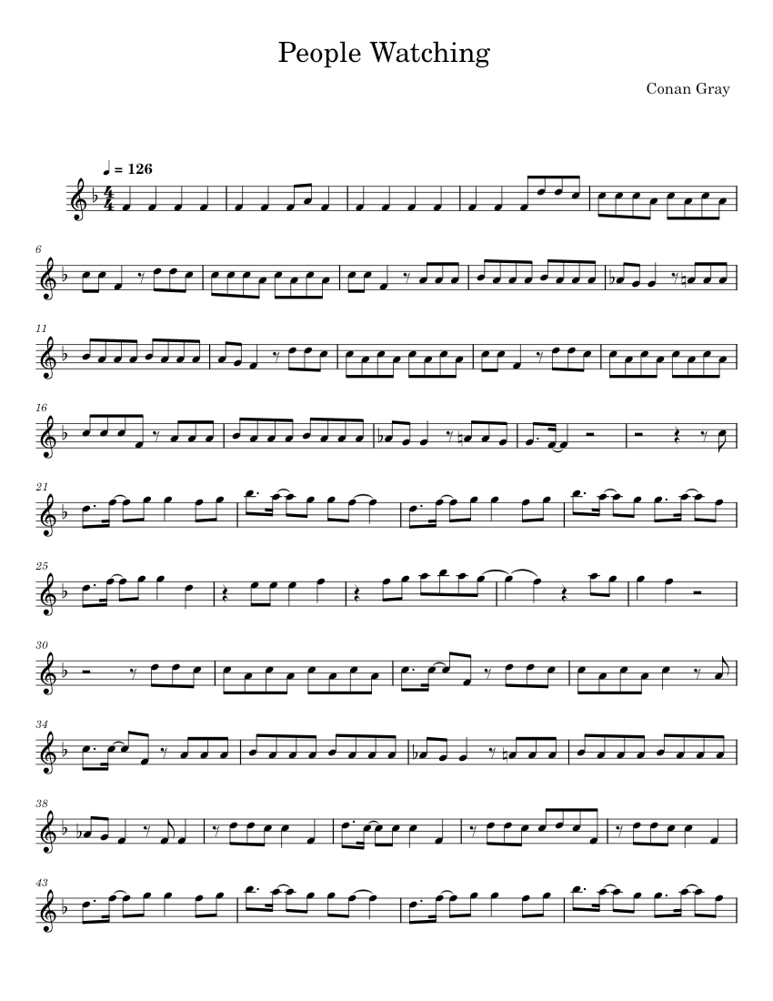 People Watching - Conan Gray Sheet Music for Piano (Solo) easy ...