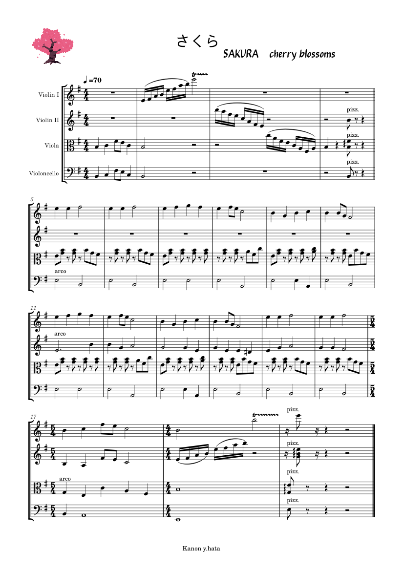 さくら SAKURA (Cherry Blossom) Sheet music for Violin, Viola, Cello ...
