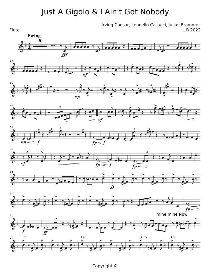 Just A Gigolo - Louis Prima Sheet music for Flute (Solo) | Musescore.com