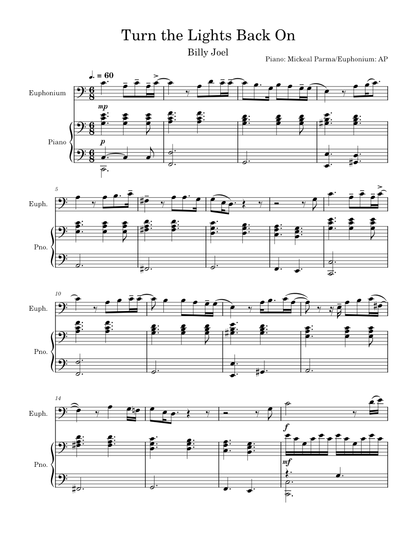Turn The Lights Back On – Billy Joel Sheet Music for Piano, Tuba (Solo ...