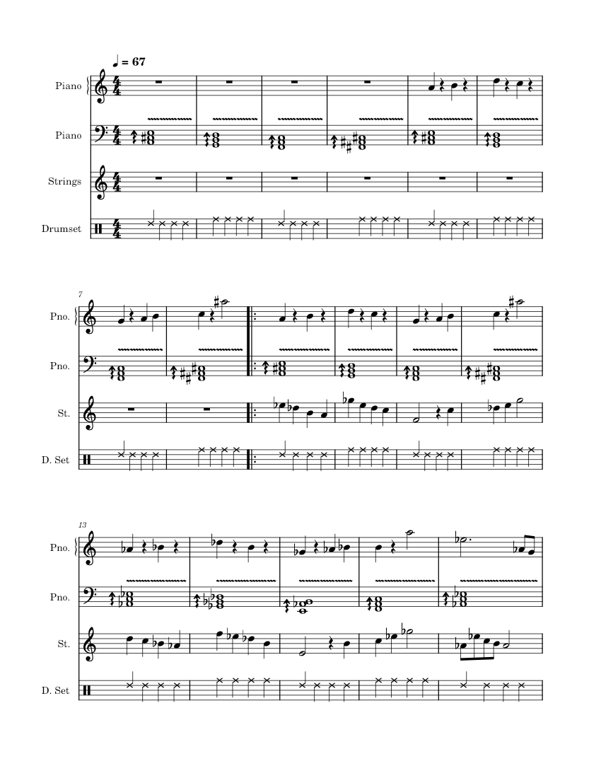 Detention center- Alone and away Sheet music for Piano, Drum group, Strings group (Mixed Quartet ...