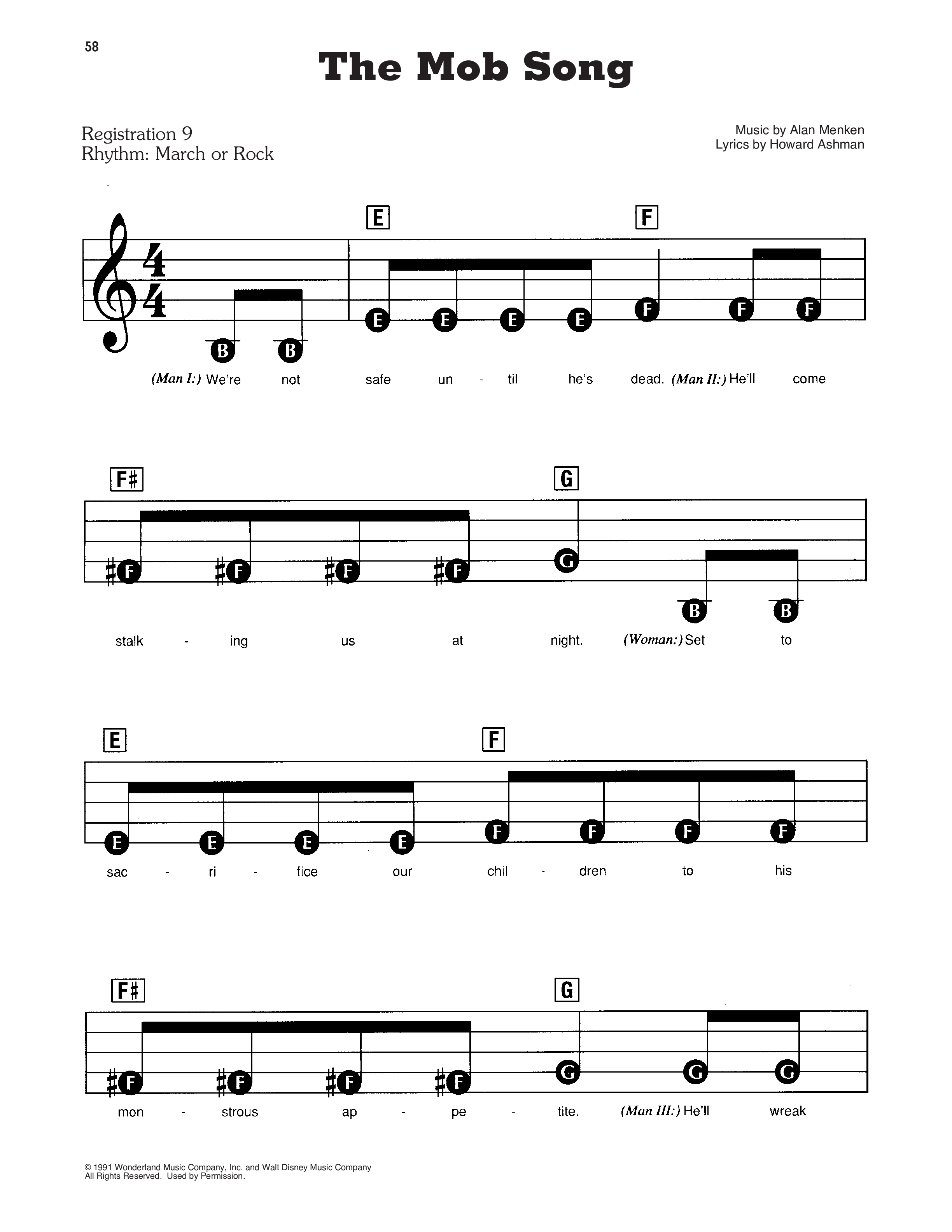 Play Official version of The Mob Song (from Beauty And The Beast) sheet ...