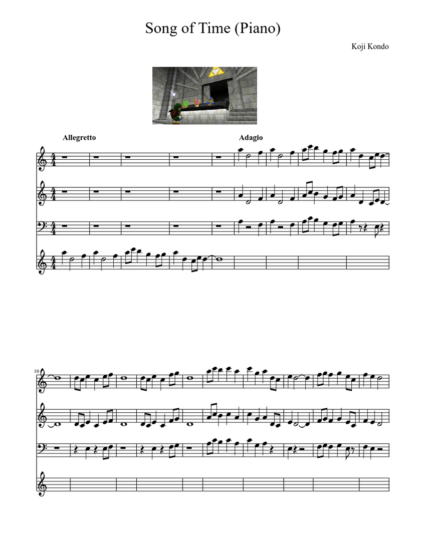 Ocarina of Time: Song of Time (Piano) Sheet music for Piano, Flute ...