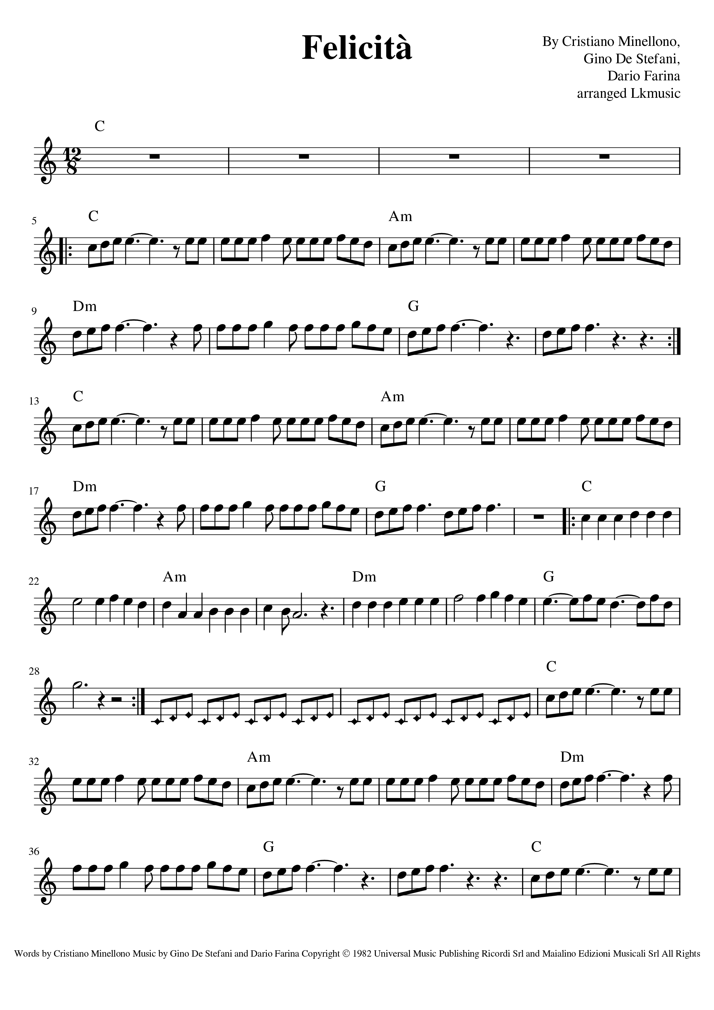 Play Official version of Felicità Sheet Music by Al Bano & Romina Power ...