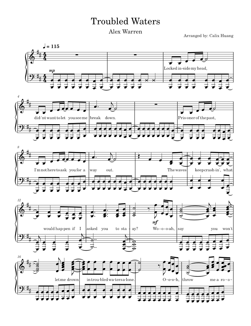 Troubled Waters - Alex Warren Sheet music for Piano (Solo) | Musescore.com