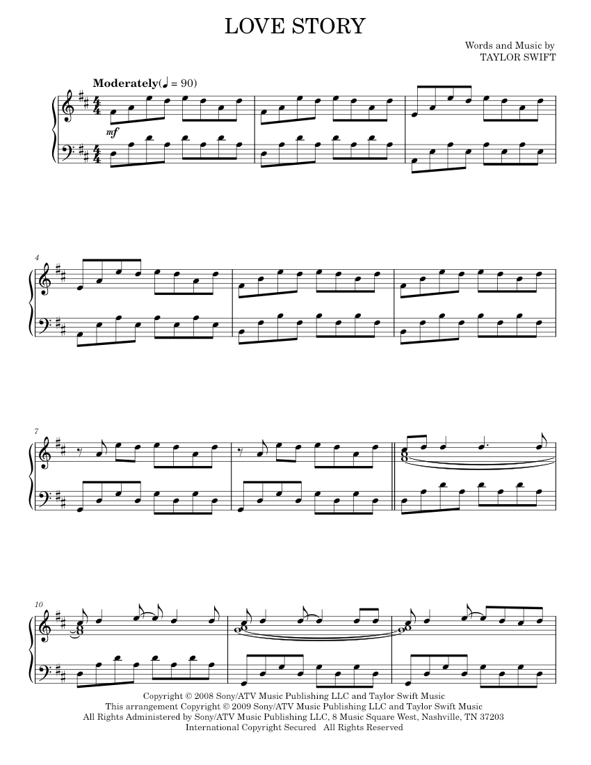 Play Official version of Love story sheet music by Taylor Swift for Piano | MuseScore.com