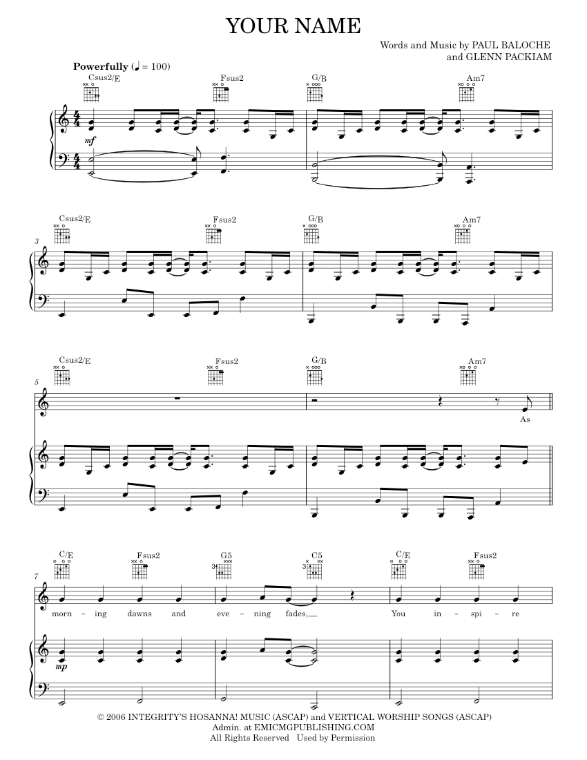 Play Official version of Your Name sheet music by Paul Baloche ...