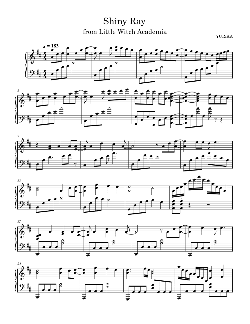 Shiny Ray (Little Witch Academia) - YURiKA Sheet Music for Piano (Solo ...
