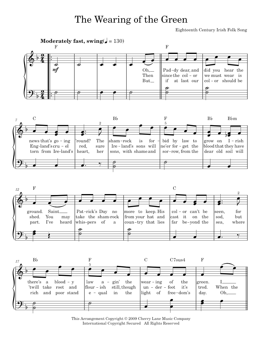 Play Official version of The Wearing Of The Green Sheet Music by ...