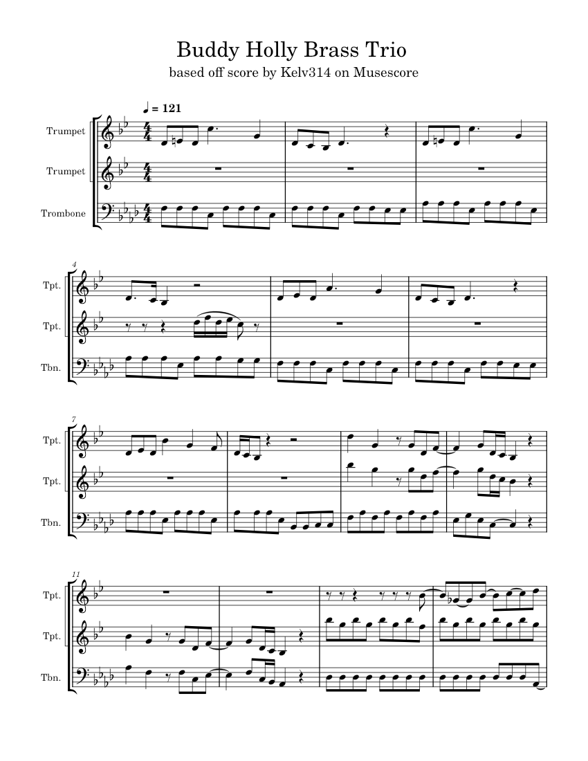 Buddy holly – Weezer buddy holly brass trio Sheet Music for Trombone ...