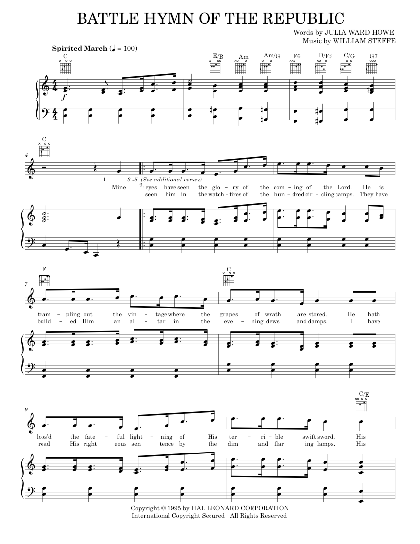 Play Official version of Battle Hymn Of The Republic Sheet Music by ...